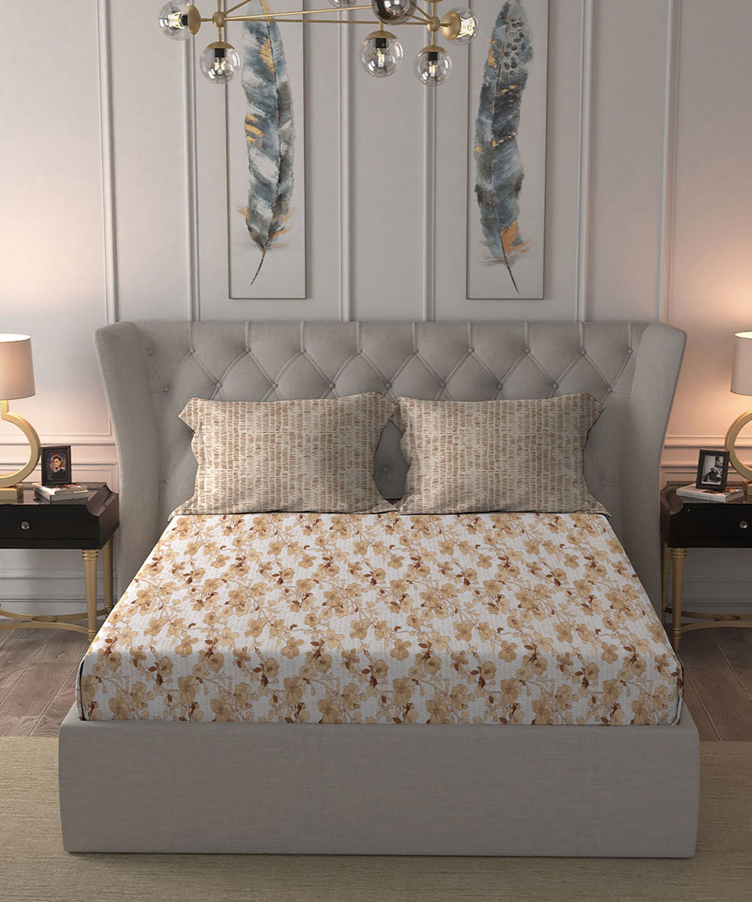 Celebration Queen Bedsheet Set, Shabnam Brown|144 TC Cotton|2 Pillow C – myTrident India