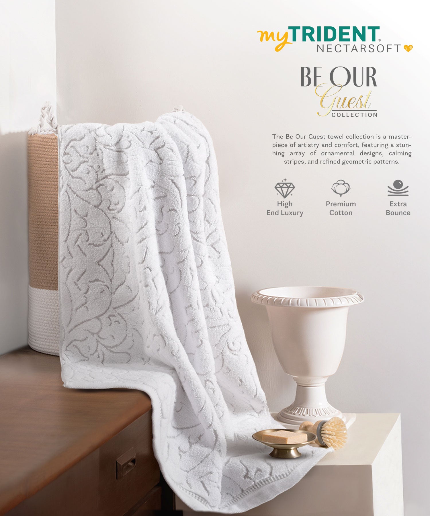 Nectarsoft Be Our Guest 1 Pc Bath Towel, Curate, White| 625 GSM Cotton – myTrident India