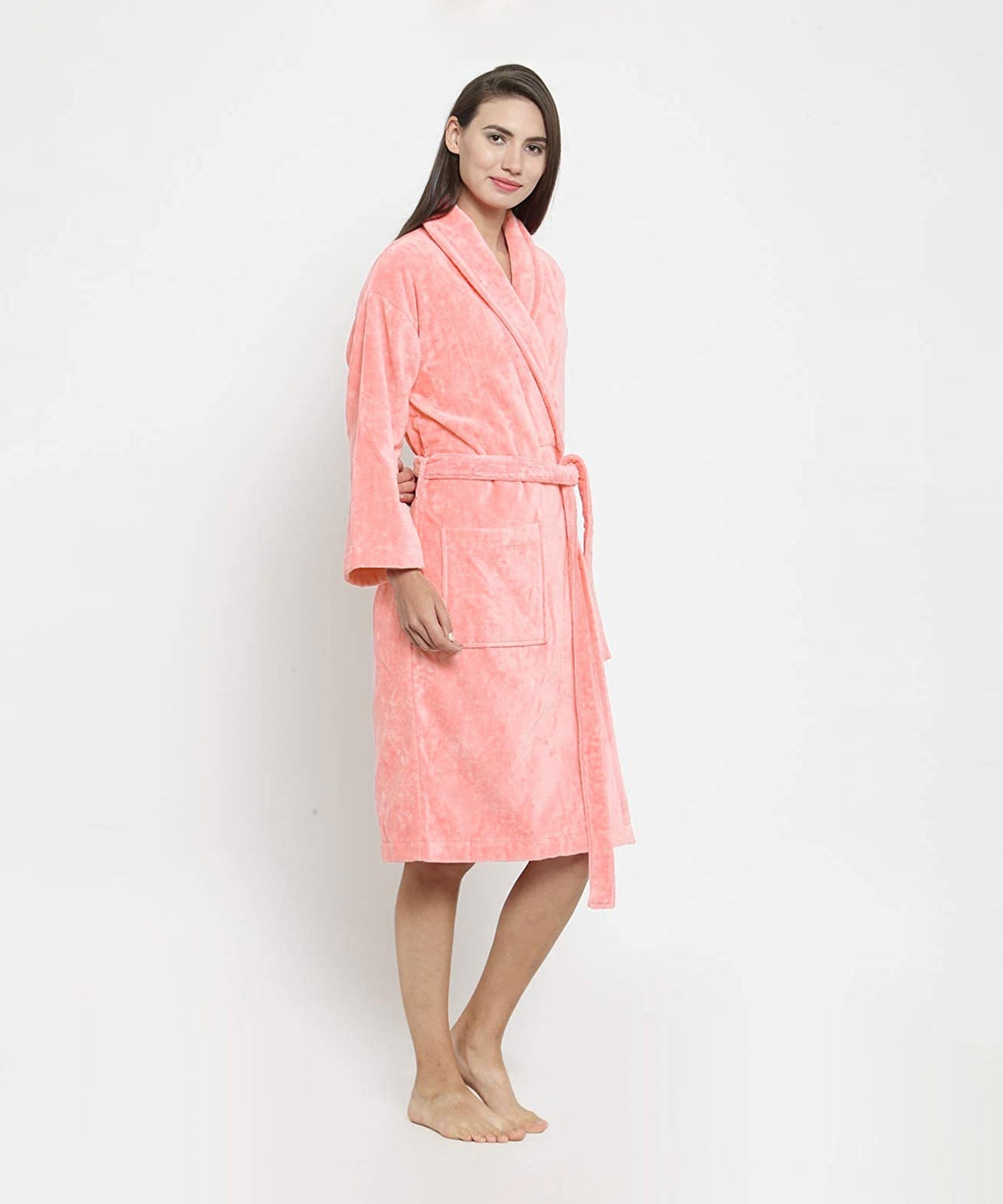 Classic Unisex Large Bathrobe, Tender Peach| 300 GSM Cotton| Velvet To ...